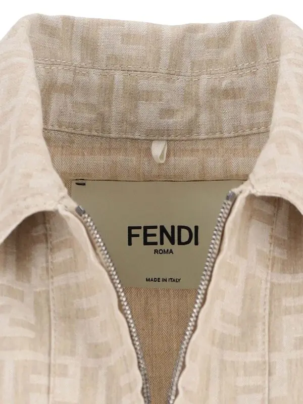 Fendi Ff Chambray Zipped Cropped Jacket - Beige