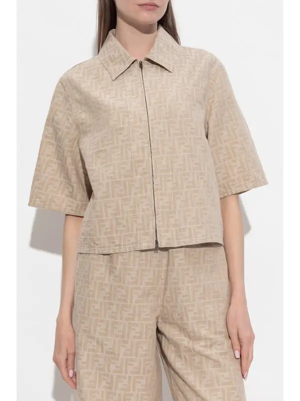 Fendi Ff Chambray Zipped Cropped Jacket - Beige