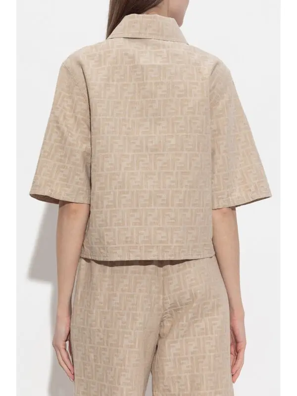 Fendi Ff Chambray Zipped Cropped Jacket - Beige