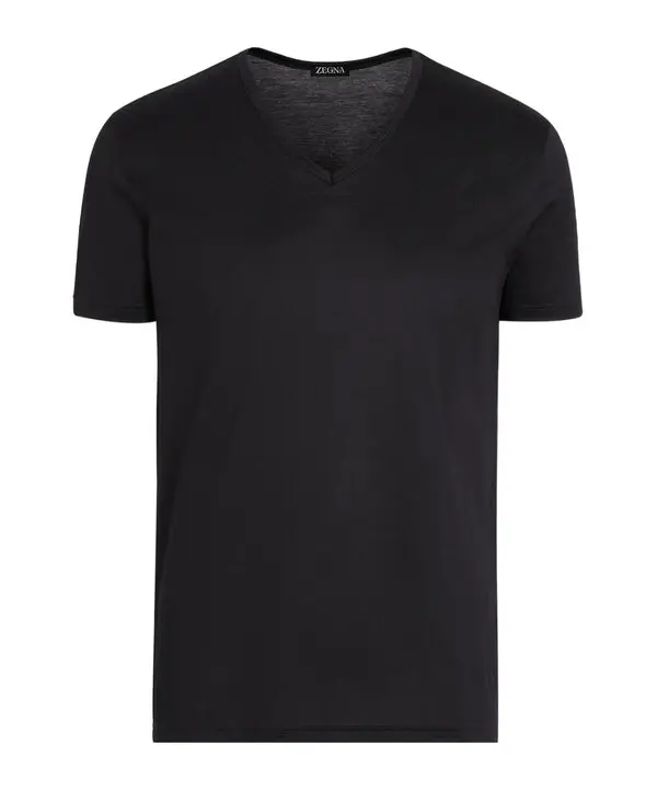 Zegna V-neck Short-sleeved T-shirt - Black