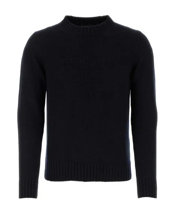 Prada Logo Inlaid Crewneck Jumper - Blue