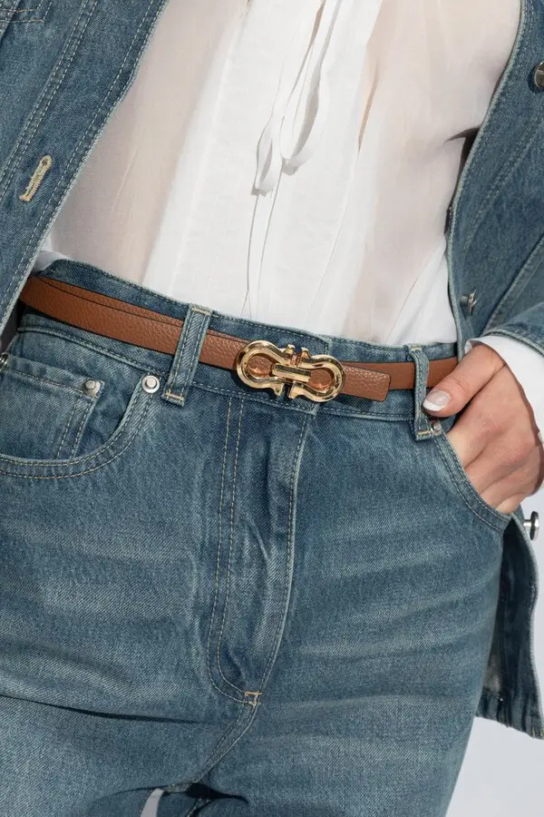 FERRAGAMO Gancini Logo Double-sided Leather Belt - Brown