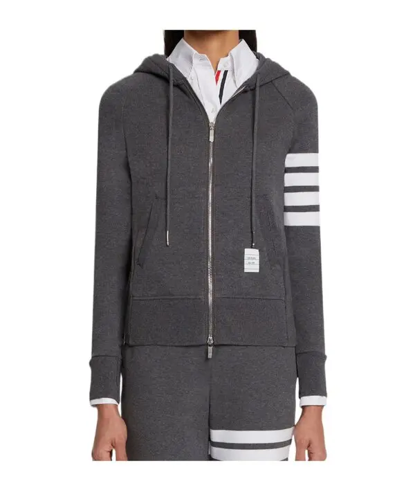Thom Browne 4-bar Striped Zip-up Hoodie - Dark Gray