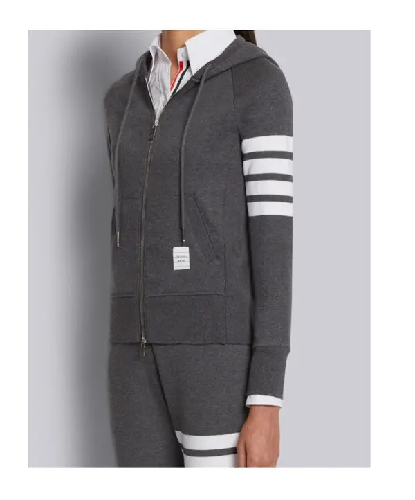 Thom Browne 4-bar Striped Zip-up Hoodie - Dark Gray