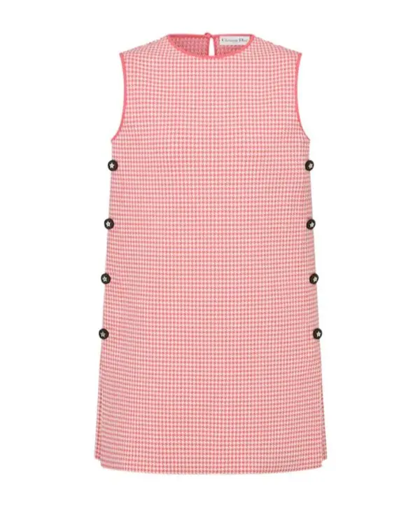 Dior Sleeveless Houndstooth Dress With Star Buttons - White/candy Pink
