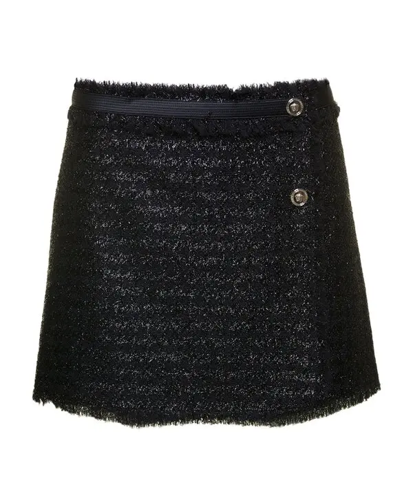 Versace Lurex Tweed Mini Skirt With Frayed Hem - Black