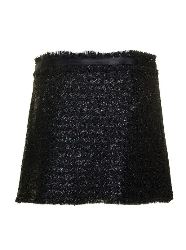 Versace Lurex Tweed Mini Skirt With Frayed Hem - Black