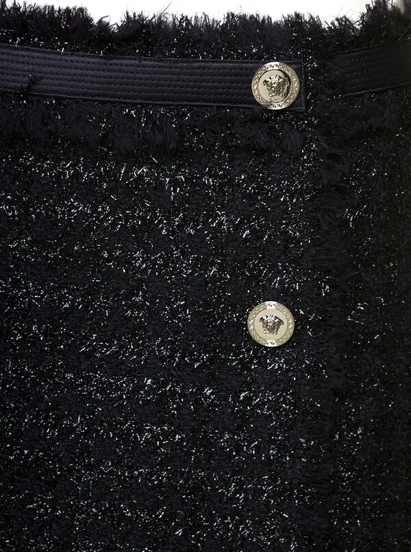 Versace Lurex Tweed Mini Skirt With Frayed Hem - Black