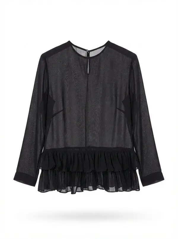 Max Mara Long-sleeved Blouse With Ruffle Trim - Black