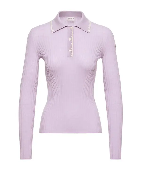 Moncler Wool Long Sleeve Polo Shirt