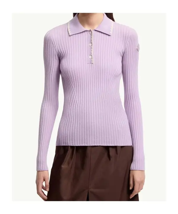 Moncler Wool Long Sleeve Polo Shirt
