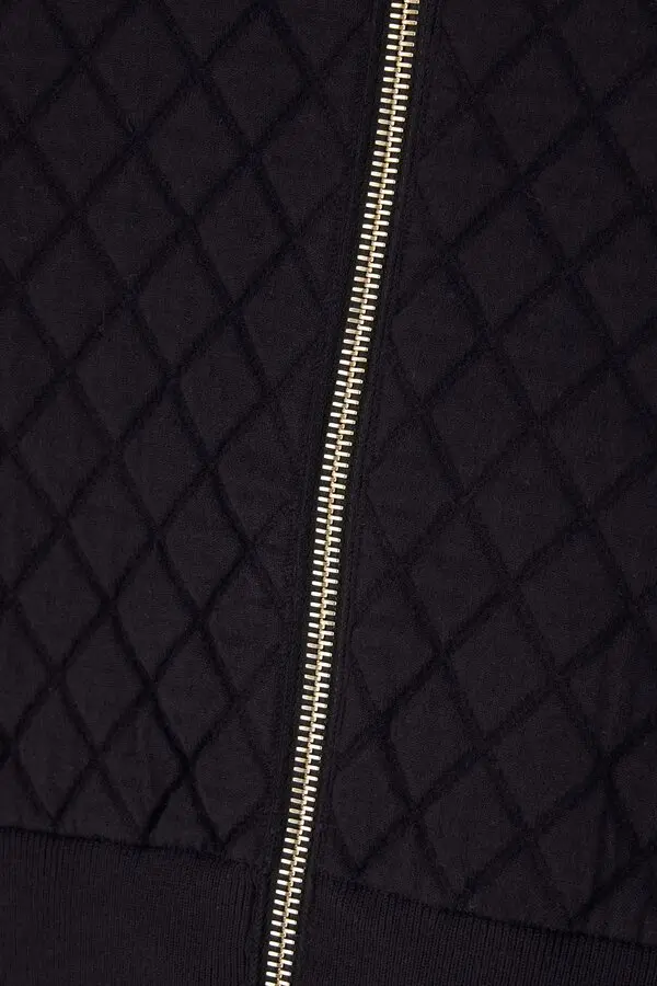 Max Mara Quilted Viscose Yarn Bomber Jacket - Navy Blue