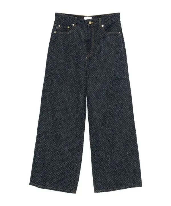 GANNI Logo Patch Wide Leg Jeans