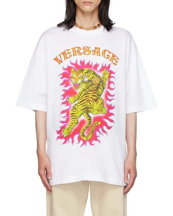 Versace Roar-print Cotton T-shirt - White