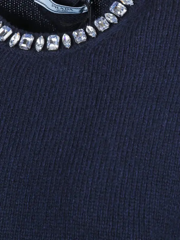 Prada Embellished Short-sleeved Jumper - Navy Blue