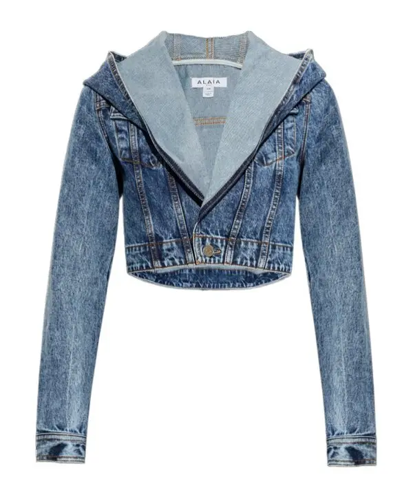 Alaïa Cropped Hooded Denim Jacket - Blue
