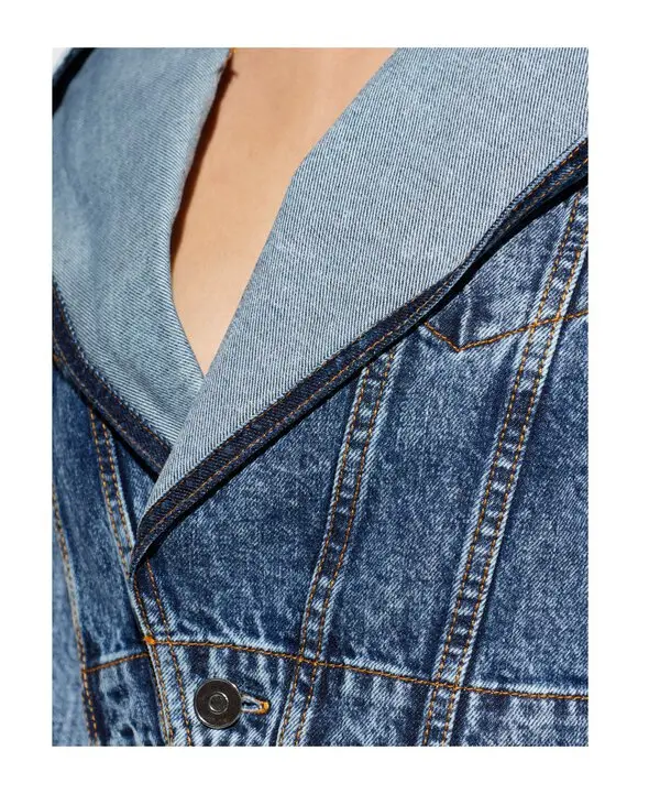 Alaïa Cropped Hooded Denim Jacket - Blue