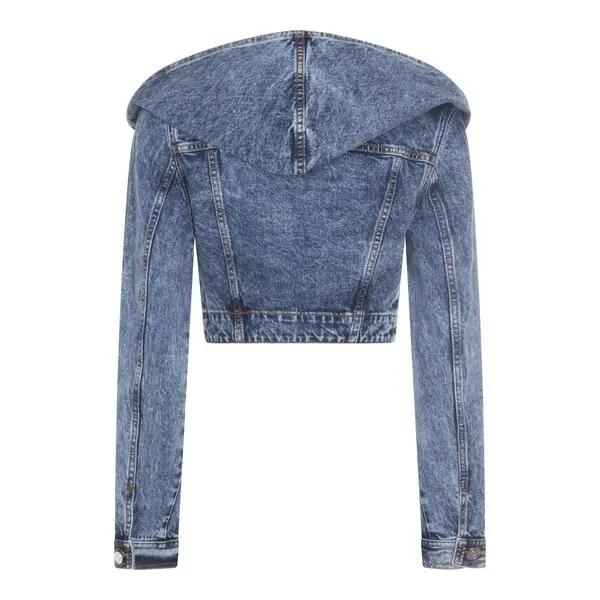 Alaïa Cropped Hooded Denim Jacket - Blue