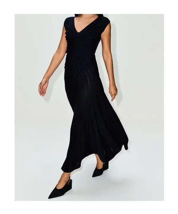 Alaïa V-neck Pleated Sleeveless Dress - Black
