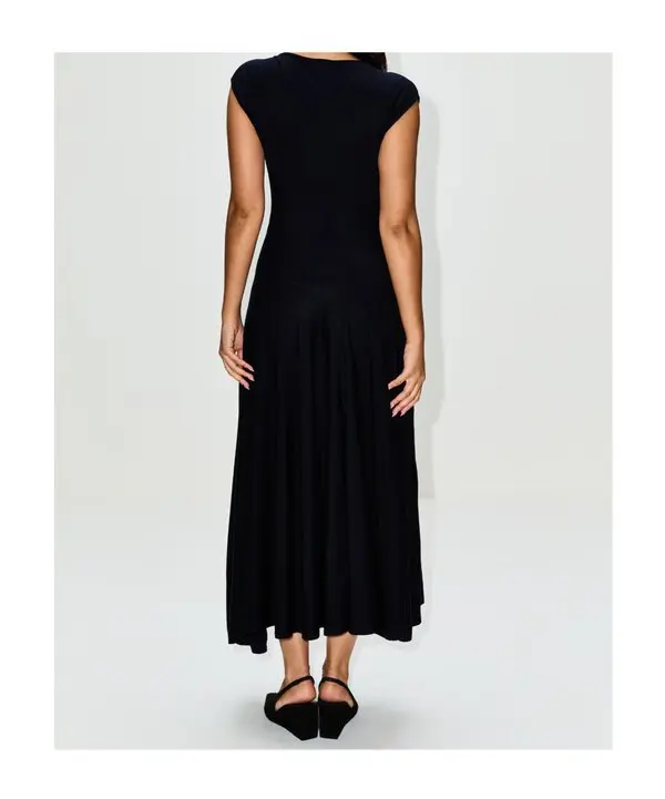 Alaïa V-neck Pleated Sleeveless Dress - Black