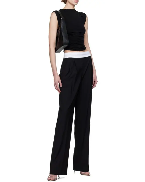 Alexander Wang High-waisted Pleated Trousers With Logo Elastic Waistband - Black
