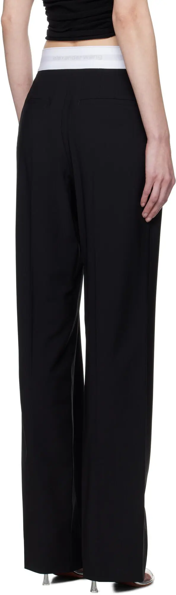 Alexander Wang High-waisted Pleated Trousers With Logo Elastic Waistband - Black