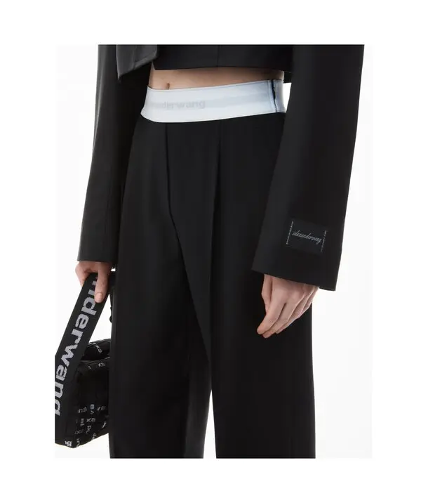 Alexander Wang High-waisted Pleated Trousers With Logo Elastic Waistband - Black