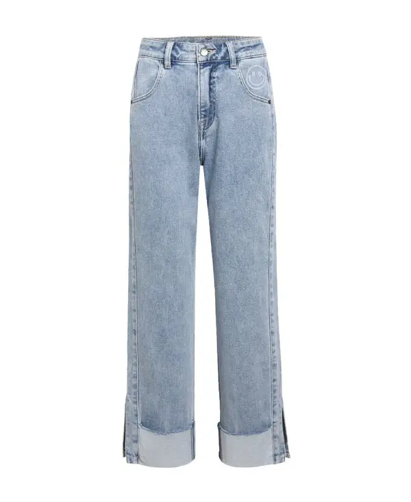 LIUREGALI Smiley Face Embellished Straight Leg Jeans