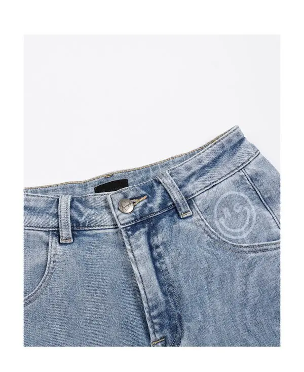 LIUREGALI Smiley Face Embellished Straight Leg Jeans