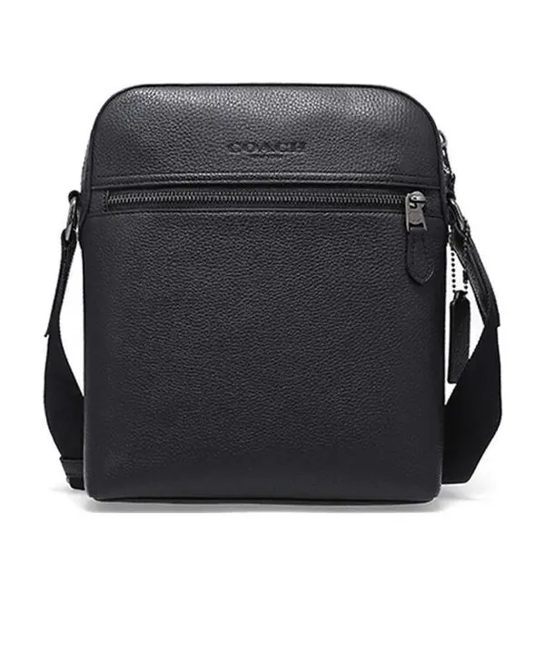 COACH Logo Embossed Leather Shoulder Bag - Black