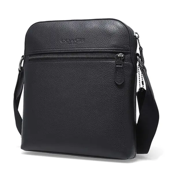 COACH Logo Embossed Leather Shoulder Bag - Black