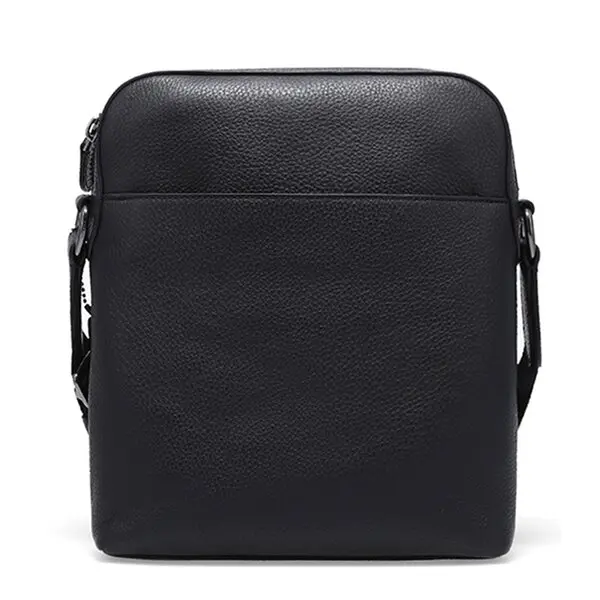 COACH Logo Embossed Leather Shoulder Bag - Black
