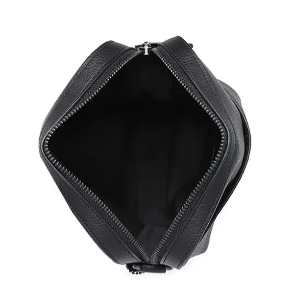 COACH Logo Embossed Leather Shoulder Bag - Black