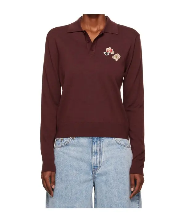 We11Done Embroidered Logo Patch Knit Polo - Wine