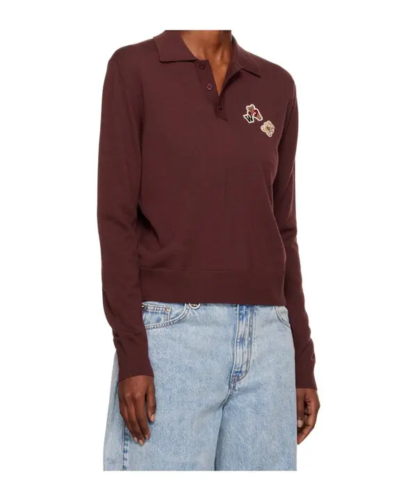 We11Done Embroidered Logo Patch Knit Polo - Wine