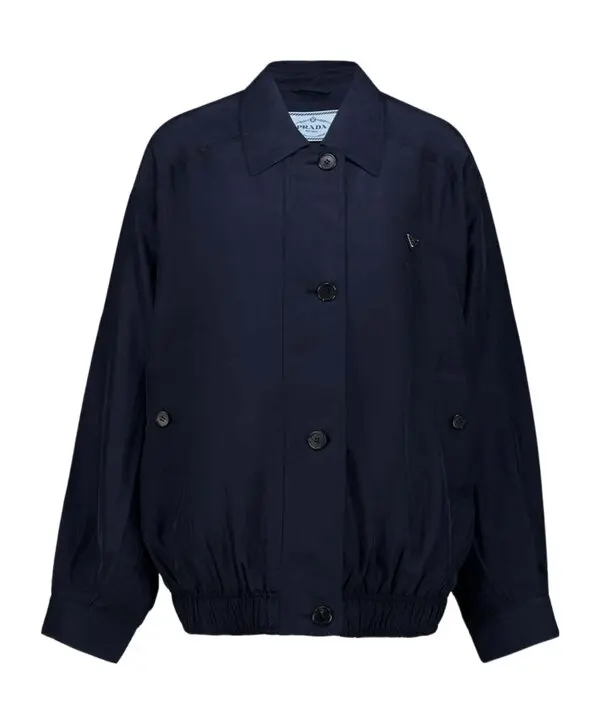 Prada Long-sleeved Button-up Coat With Logo - Blue