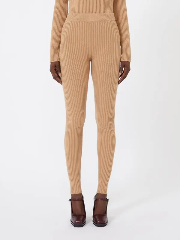 Max Mara Apogeo Ribbed Knit Leggings - Camel