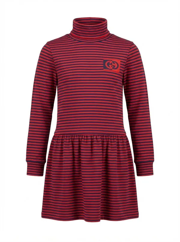 Gucci High-neck Striped Long Sleeve Dress