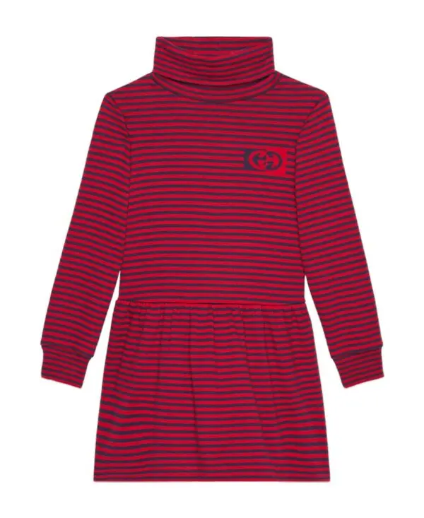 Gucci High-neck Striped Long Sleeve Dress