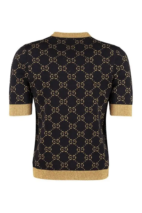 Gucci Gg Motif Lamé Knit Top - Blue