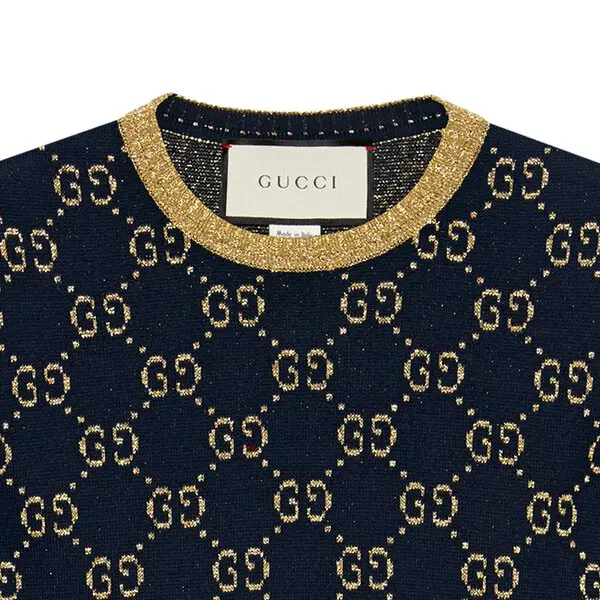 Gucci Gg Motif Lamé Knit Top - Blue