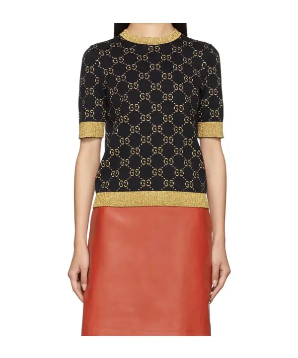 Gucci Gg Motif Lamé Knit Top - Blue