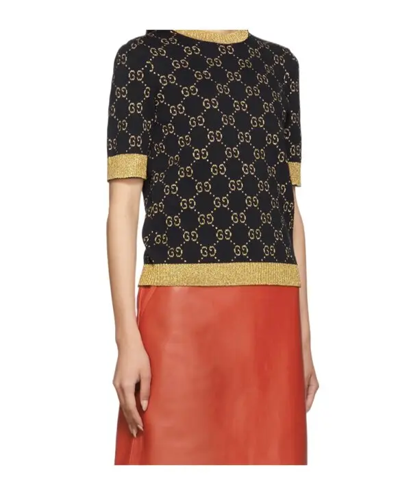 Gucci Gg Motif Lamé Knit Top - Blue