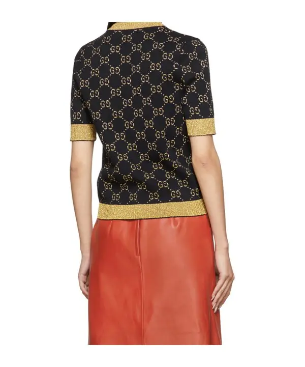 Gucci Gg Motif Lamé Knit Top - Blue