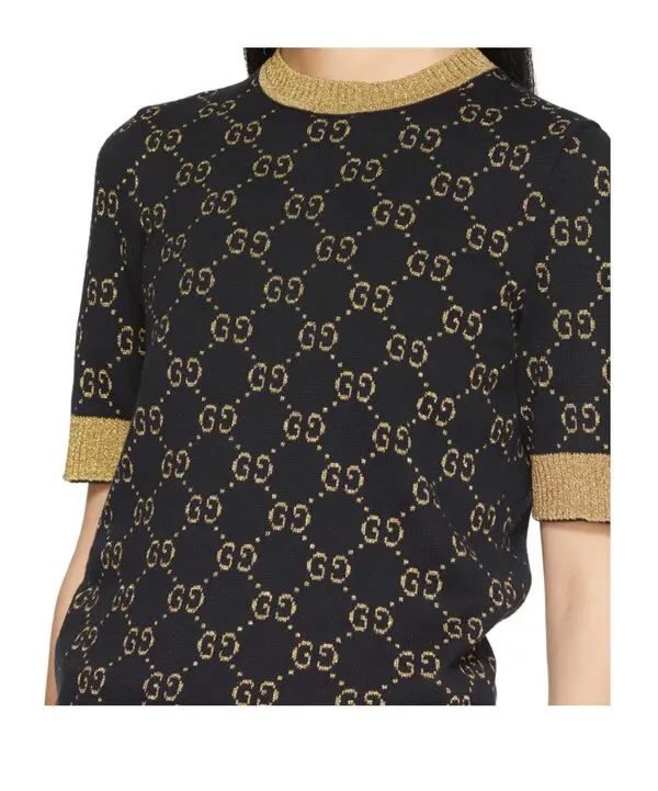 Gucci Gg Motif Lamé Knit Top - Blue