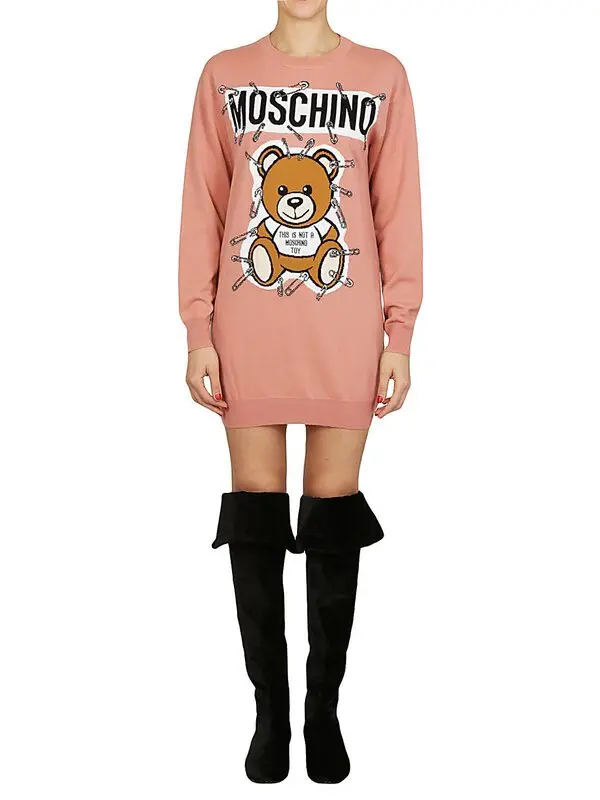 Moschino Teddy Bear Safety Pin Pullover Sweater Dress