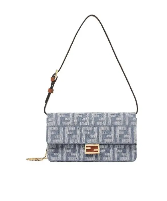 Fendi Baguette Ff Jacquard Chain-linked Wallet - Blue
