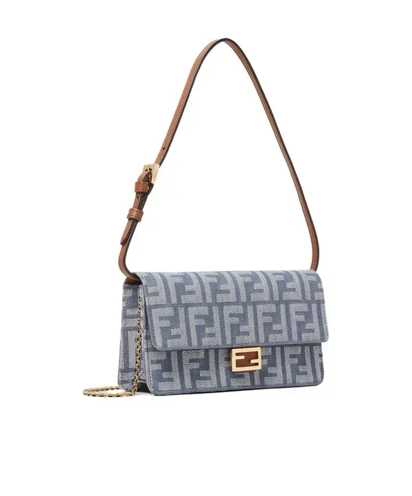 Fendi Baguette Ff Jacquard Chain-linked Wallet - Blue