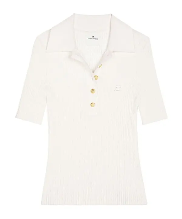 COURREGES Courrèges Iconic Rib Knit Polo Shirt - Traditional White