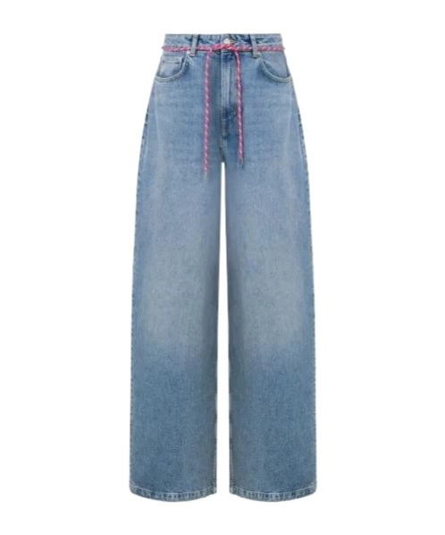 Moschino Wide Leg Denim Trousers With Drawstring Belt - Blue